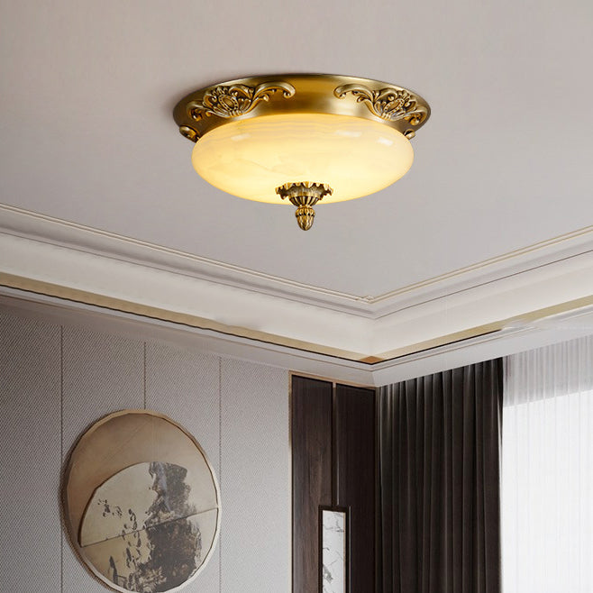 Traditional European Oval Carved Jade Copper LED Flush Mount Ceiling L – BulbSquare