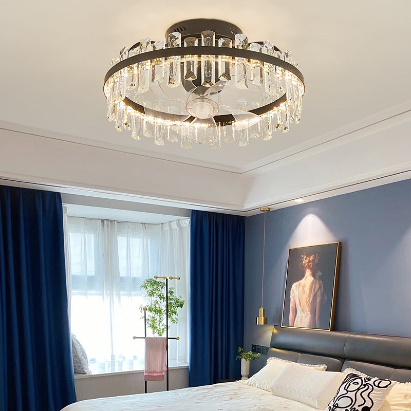Modern Luxury Round Crystal ABS Fan Blade LED Semi-Flush Mount Ceiling – BulbSquare