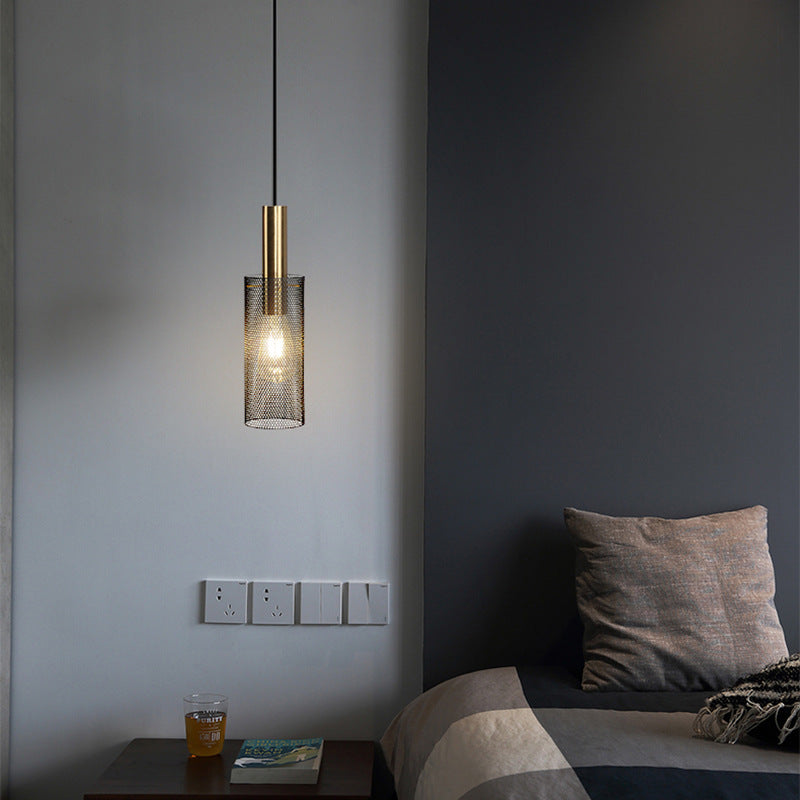 Modern Minimalist Honeycomb Grid Cylinder Iron 1-Light Pendant Light F – BulbSquare