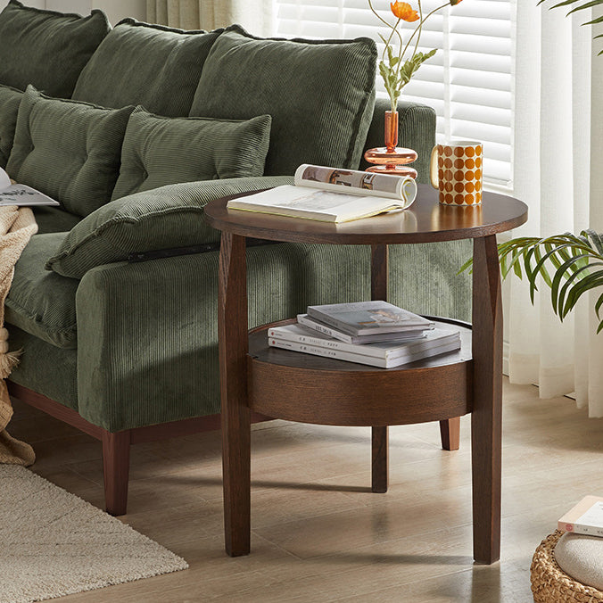 Traditional Japanese Solid Wood Round End Table 2-Tier For Living Room – BulbSquare