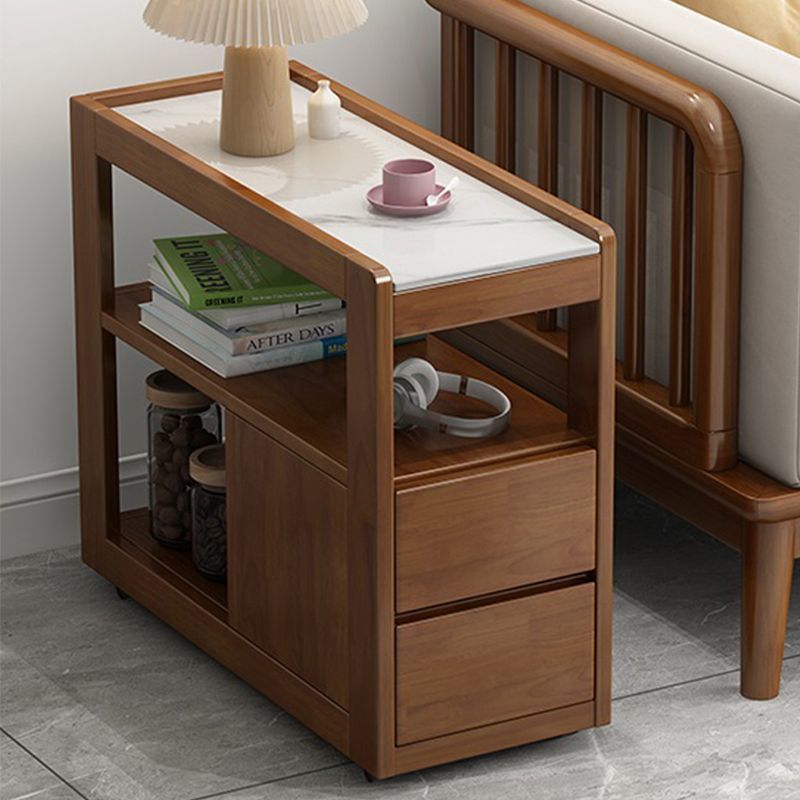 Traditional Japanese Rectangular Wood Rock Slab End Table 2-Drawer For – BulbSquare