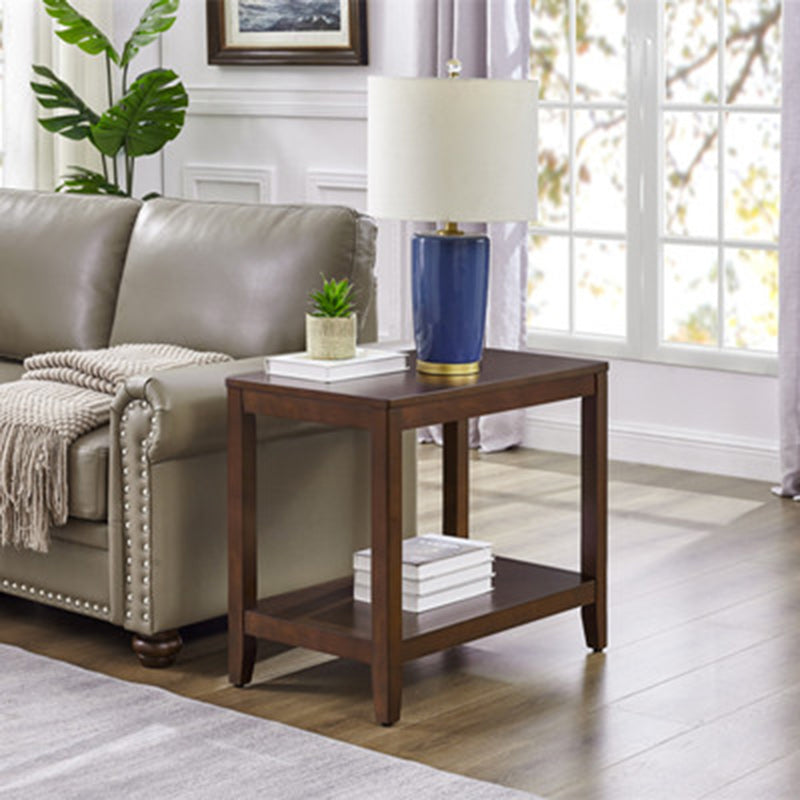 Traditional Japanese Rectangular Wood End Table 2-Tier For Living Room – BulbSquare