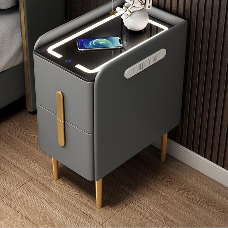 Modern Luxury Rectangular Rock Slab Leather Metal Nightstand 2-Drawer – BulbSquare