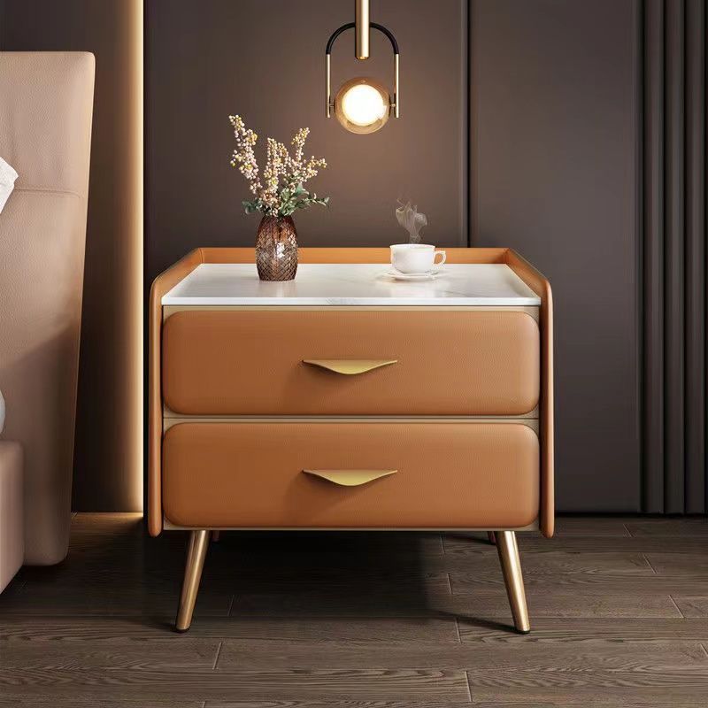 Contemporary Coastal Rectangular Rock Slab Solid Wood Metal Nightstand – BulbSquare