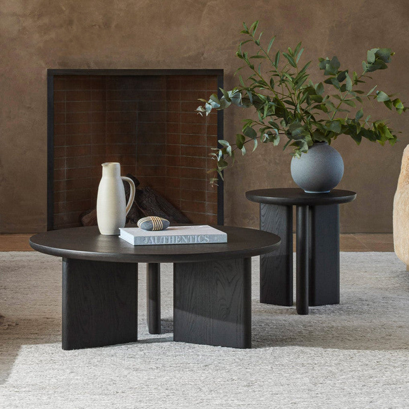 Modern Minimalist Round Square Solid Wood End Table 1-Tier For Living – BulbSquare