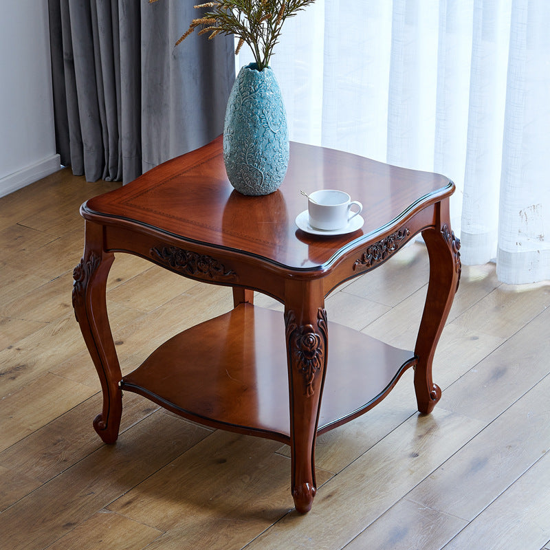 Traditional Chinese Carved Pattern Square Bent Solid Wood End Table 2- – BulbSquare