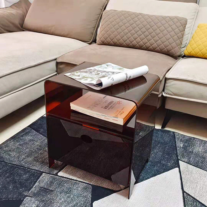 Modern Luxury Rectangle Curved Acrylic End Table 2-Tiers For Living Ro – BulbSquare