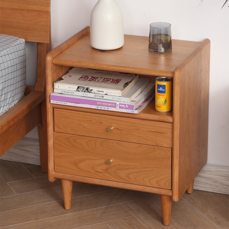 Contemporary Retro Cubic Square Cherry Wood Oak Walnut Nightstand 2-Dr ...