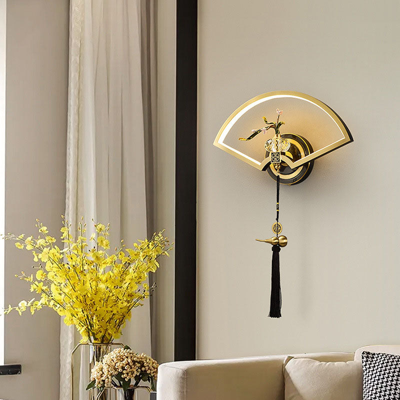 Traditional Chinese Scalloped Copper Magnesium Acrylic LED Wall Sconce ...