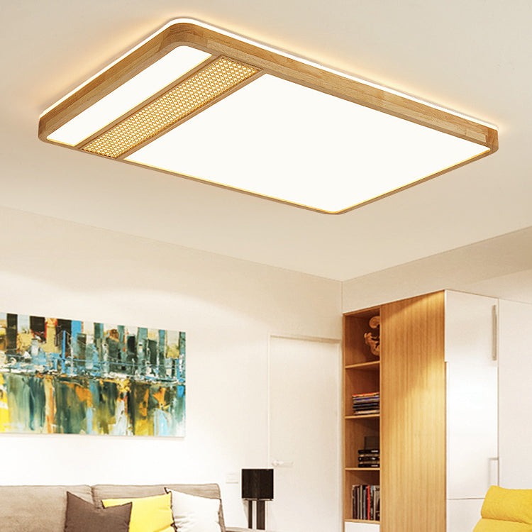 Modern Minimalist Square Solid Wood Acrylic LED Flush Mount Ceiling Li ...