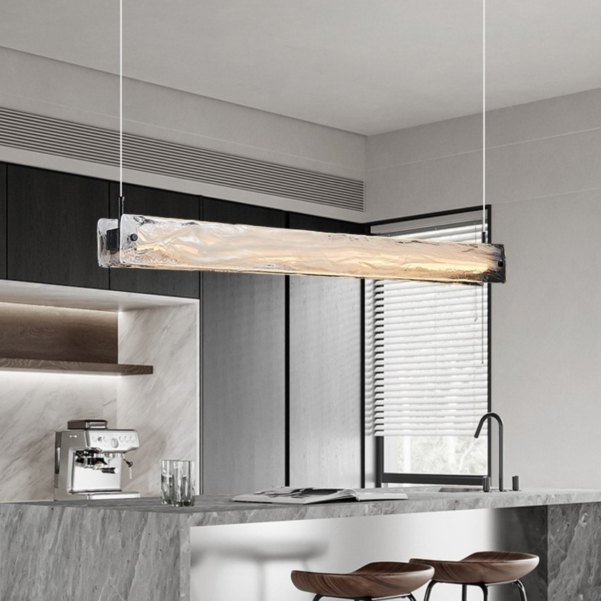 Modern Minimalist Long Strip Iron Aluminum Glass LED Island Light Pend ...