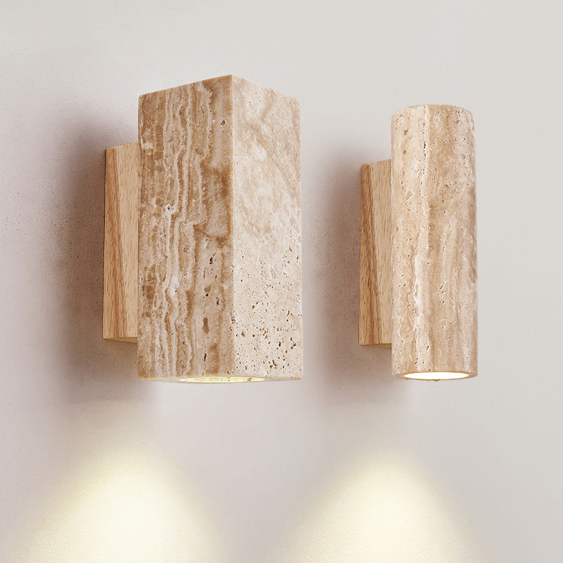 Traditional Japanese Dolomite Wood Cubic Cylinder 1-Light Wall Sconce ...