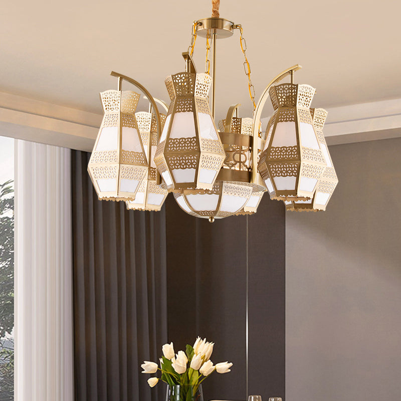 Traditional Vintage Lantern Shaped Iron Acrylic 9-Light Chandelier For ...