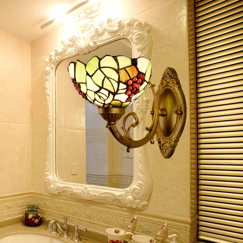 Traditional Tiffany Grape Stained Glass 1-Light Wall Sconce Lamp For B ...