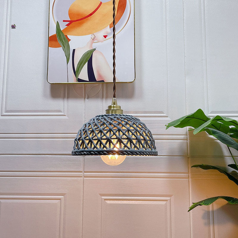 Contemporary Coastal Handmade Ceramic Hollow Semicircle Shade 1-Light ...