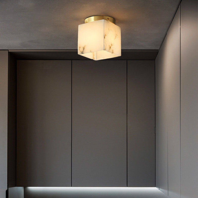 Traditional Chinese Copper Marble Cubic Ball Round Square 1-Light Semi ...