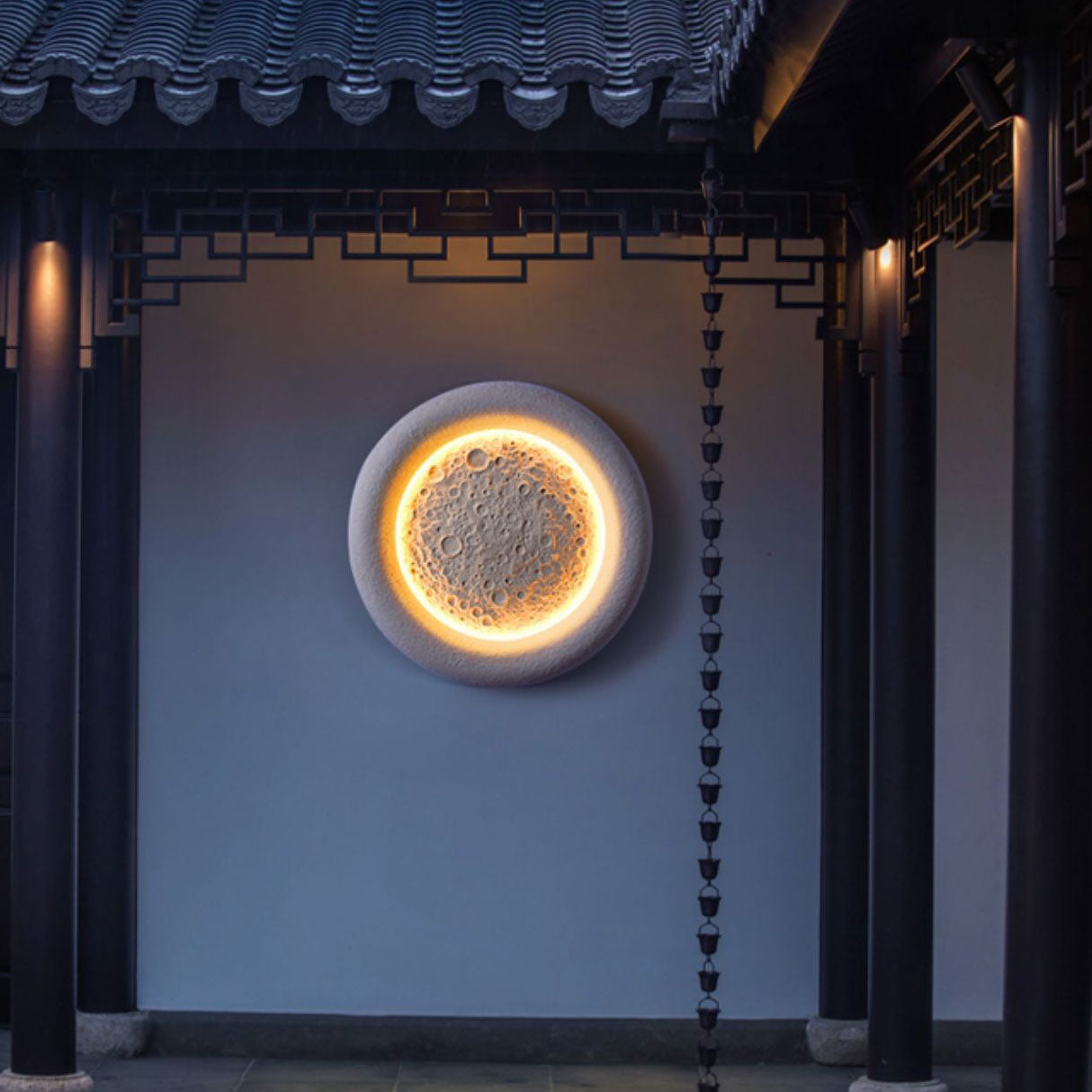 Traditional Chinese Concrete Imitation Moon Texture Shade LED Waterpro ...
