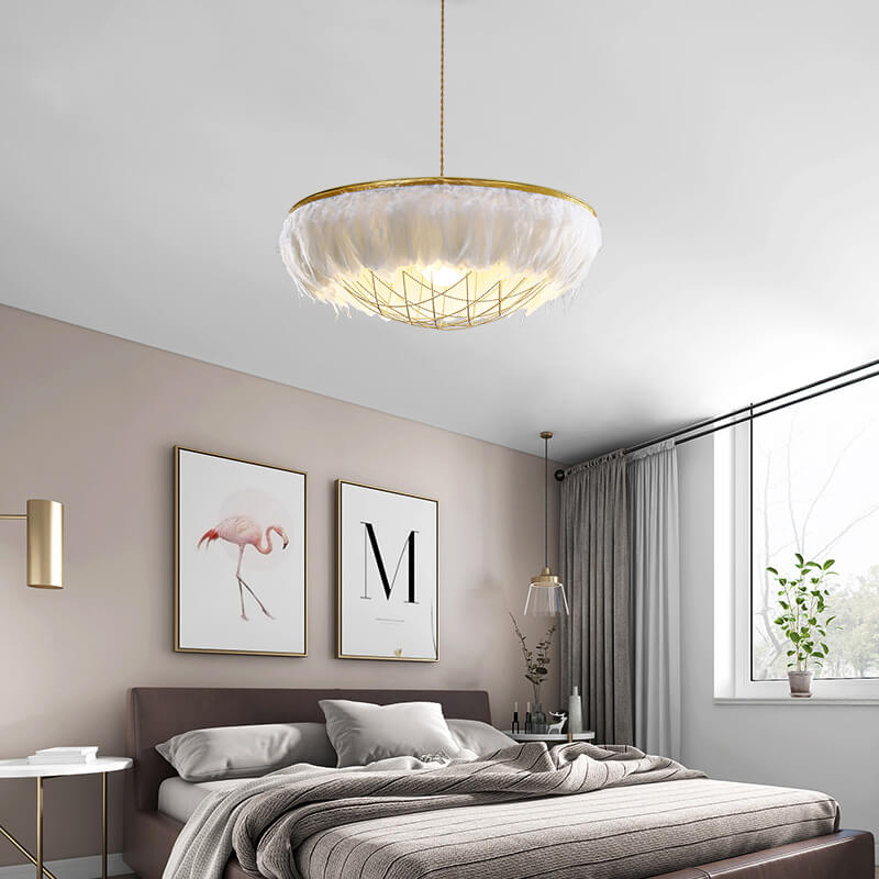 Nordic Light Luxury Feather Round Copper 2-Light Chandelier – BulbSquare