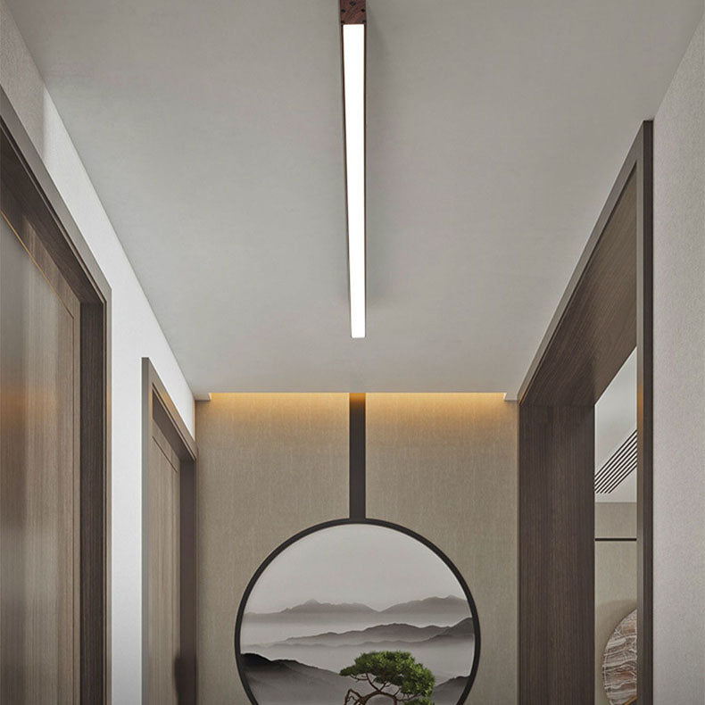 Modern Minimalist Wood Grain Aluminum Strips LED Flush Mount Ceiling L ...