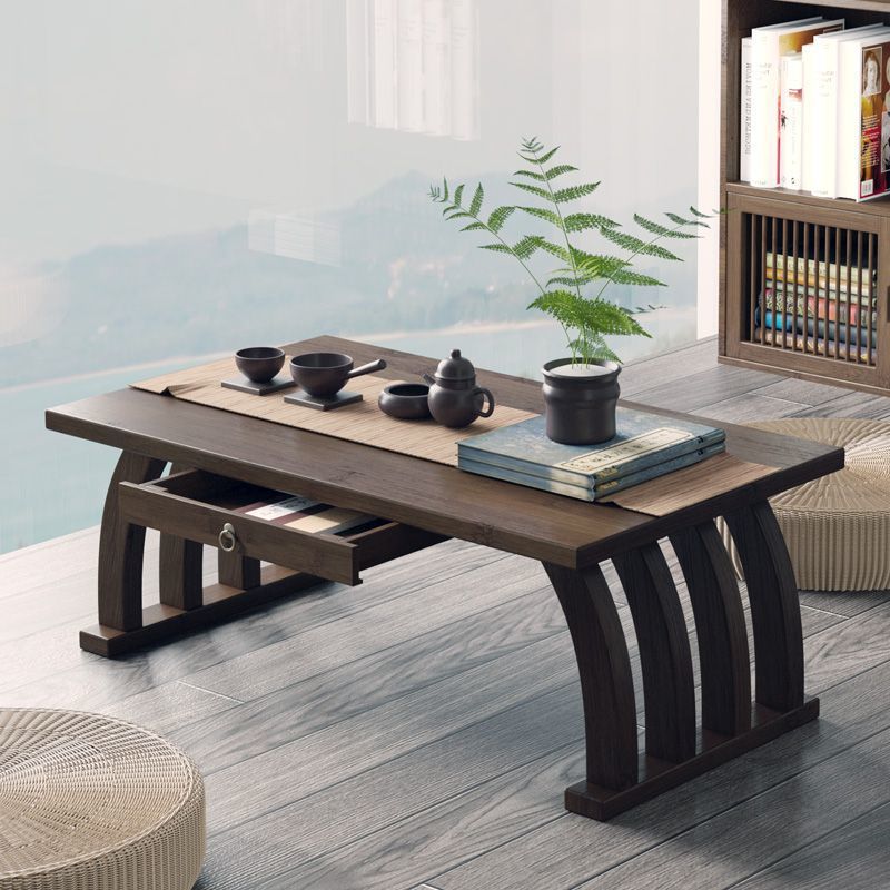 Traditional Chinese Rectangular Bamboo Fiberboard Coffee Table Drawer ...
