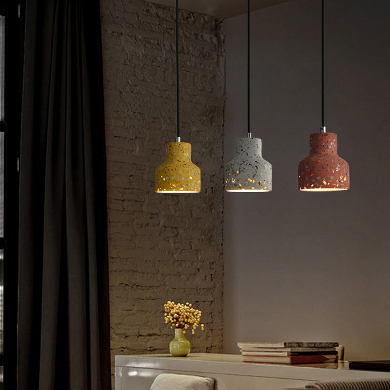 Contemporary Scandinavian Round Terrazzo Jade 1-Light Pendant Light Fo ...