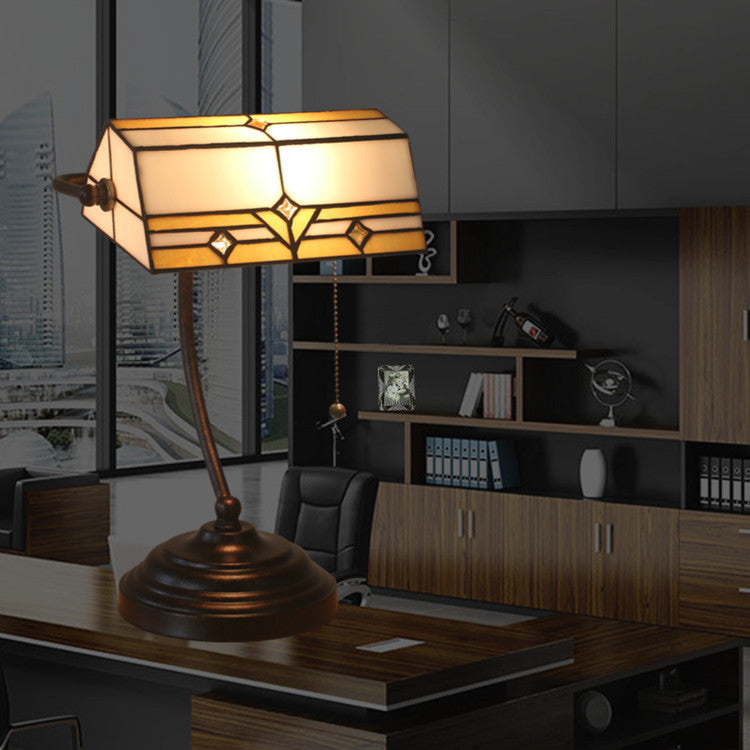 Vintage Tiffany Plaid Trapezoidal Stained Glass 1-Light Table Lamp ...