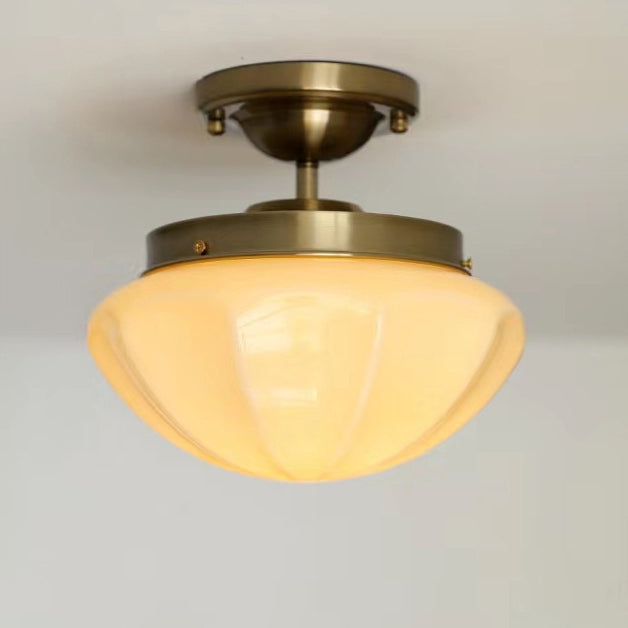 Traditional French Iron Glass Hemispheroid Ripple 1-Light Semi-Flush M ...