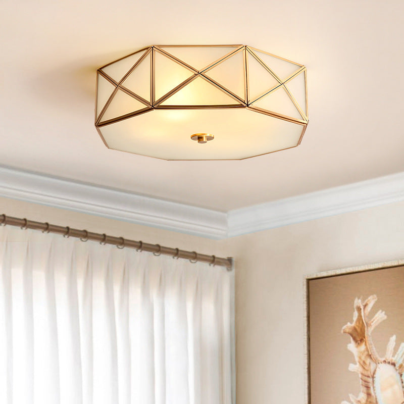 Contemporary Retro Brass Glass Octagon Geometric Line 3/4/6 Light Flus ...