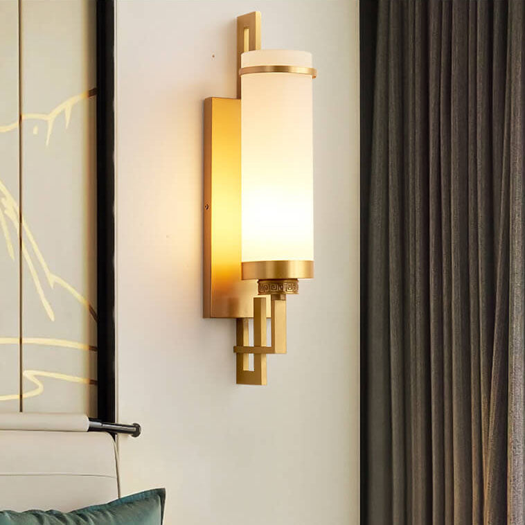 Modern Chinese Marble Column Copper 1-Light Wall Sconce Lamp – BulbSquare