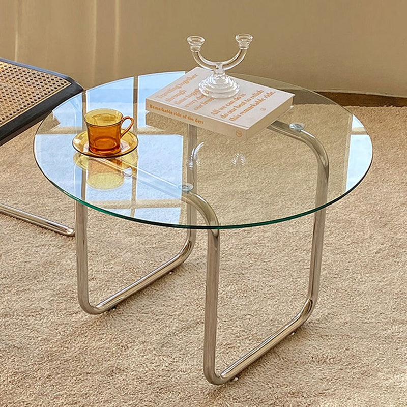 Modern Minimalist Round Glass Steel Tube Base Coffee Table For Living ...
