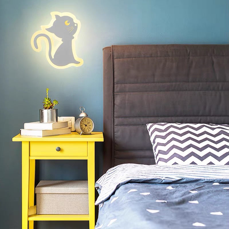 Modern Art Deco Cat-Shaped Acrylic Iron LED Wall Sconce Lamp For Bedro ...