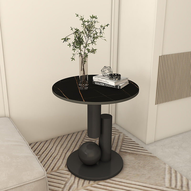 Modern Luxury Round Cylindrical Orb Rock Slab Iron Coffee Table For Li ...