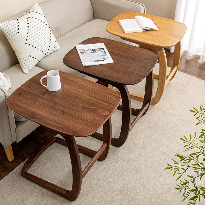 Contemporary Nordic Rectangular C Shape Walnut Ash Wood End Table Embe ...