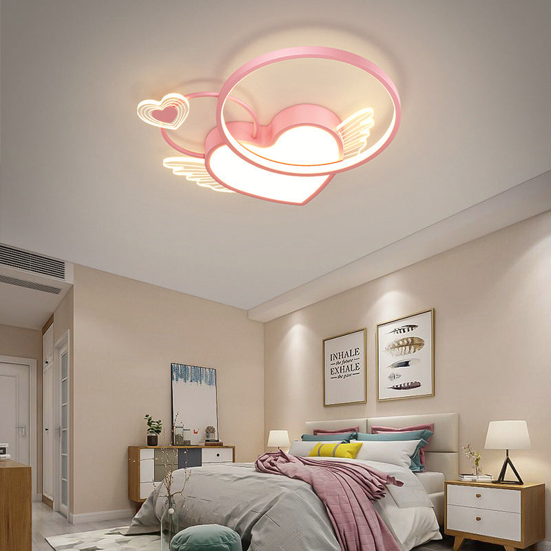 Modern Art Deco Heart Wings Round Acrylic Iron LED Flush Mount Ceiling ...