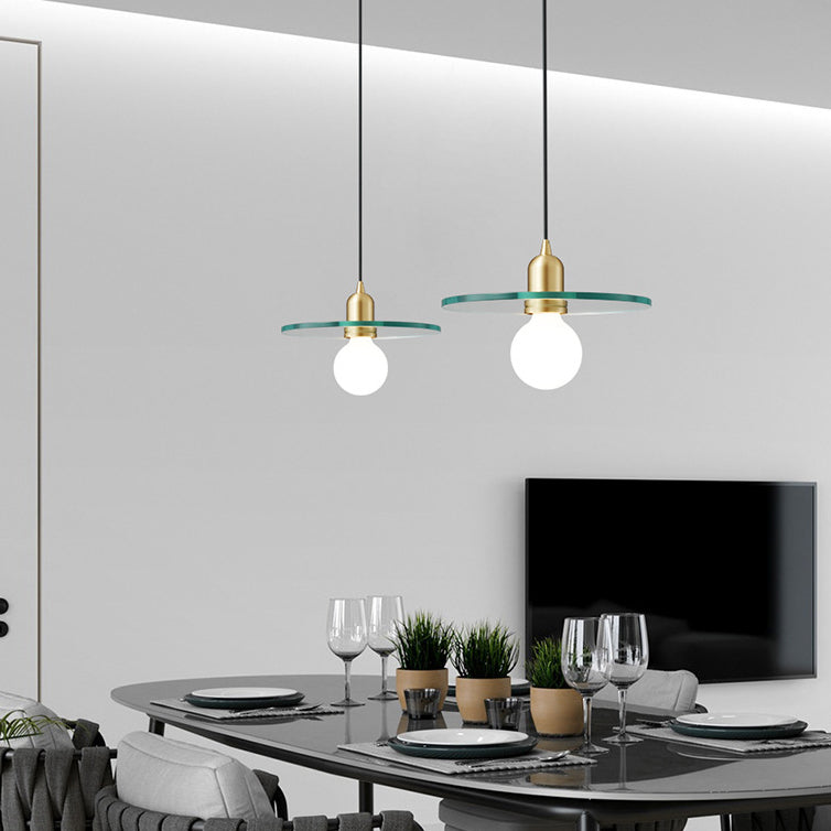 Contemporary Scandinavian Glass Round Disc Copper Lamp Head 1-Light Pe ...