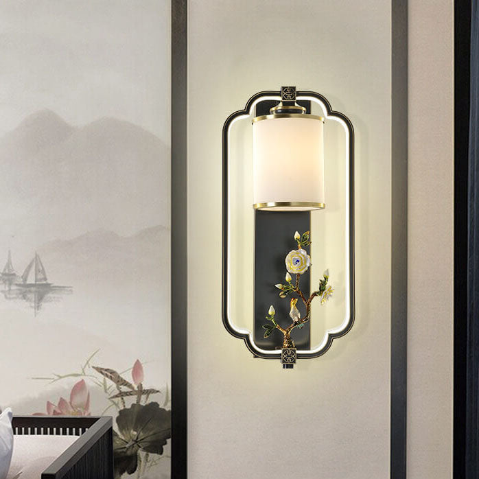 Traditional Chinese Jade Copper Square Oval 1- Light Wall Sconce Lamp ...