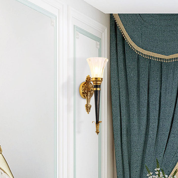 Traditional European Full Copper Frame Horn Shade 1-Light Wall Sconce ...