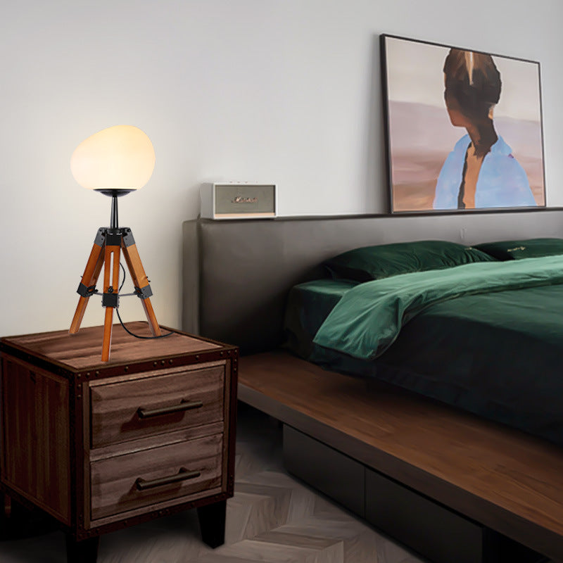 Contemporary Retro PE Round Shade Adjustable Wood Tripod Stand 1-Light ...