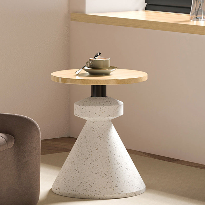 Modern Minimalist Round Tapered Wood Marble Rub Coffee Table For Livin ...