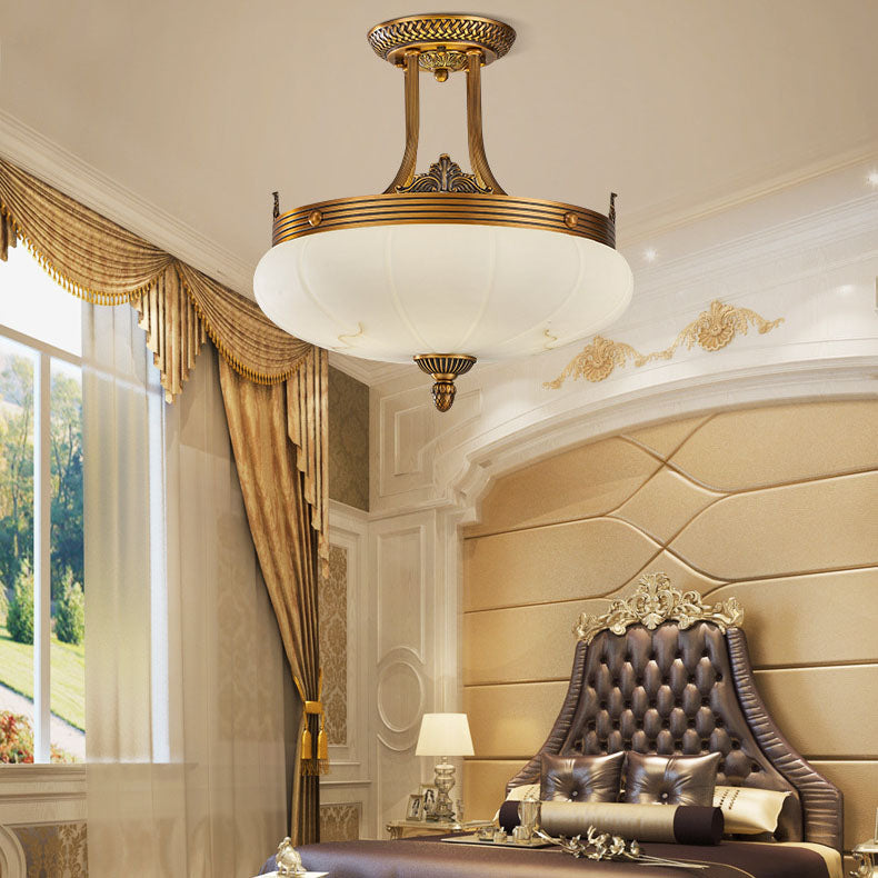 European Golden Glamour Copper Glass Round 4/5/6-Light Semi-Flush Moun ...