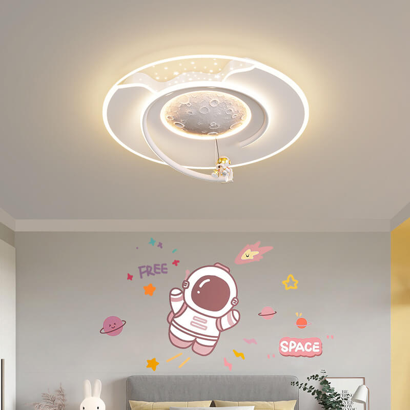 Modern Creative Kids Resin Lunar Astronaut LED Flush Mount Ceiling Lig ...