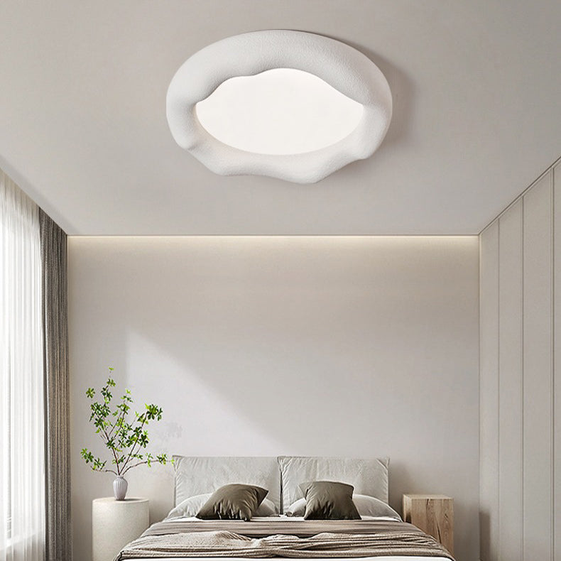 Modern Minimalist Cream Round Iron Fiberglass LED Flush Mount Ceiling ...