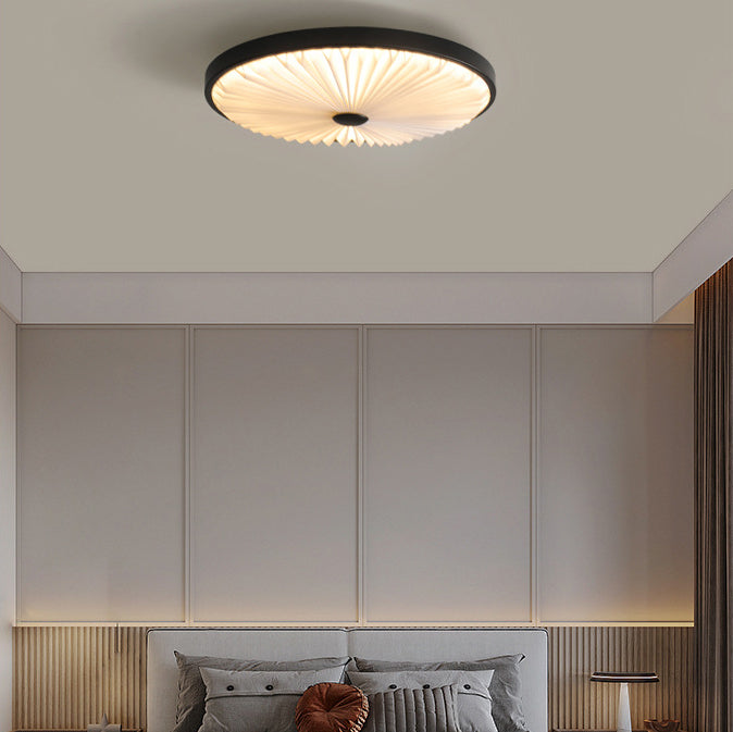 Contemporary Nordic Iron PVC Folding Fan Blade Pleat Round LED Flush M ...