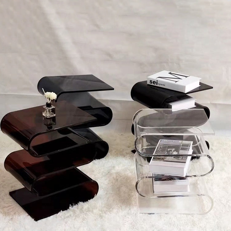 Modern Minimalist Square Curved Acrylic End Table 5-Tier For Living Ro ...