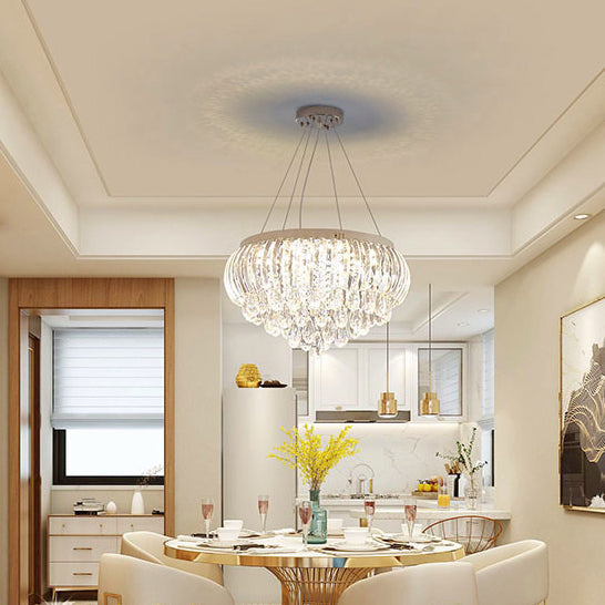 Modern Simplicity Stainless Steel Crystal Round Drop 7/9/10 Light Chan ...