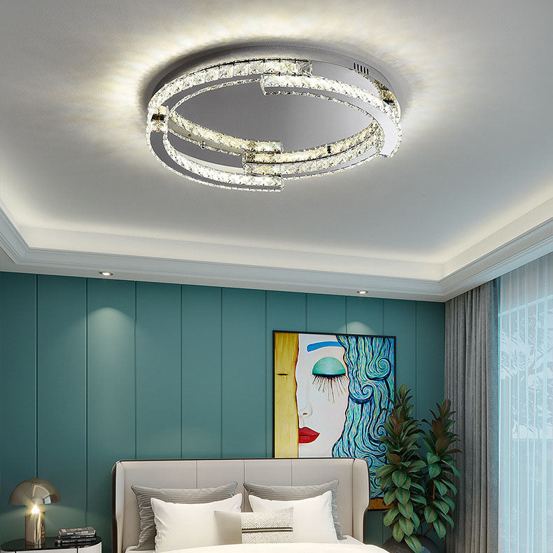 Modern Luxury Round Stainless Steel Crystal LED Flush Mount Ceiling Li ...