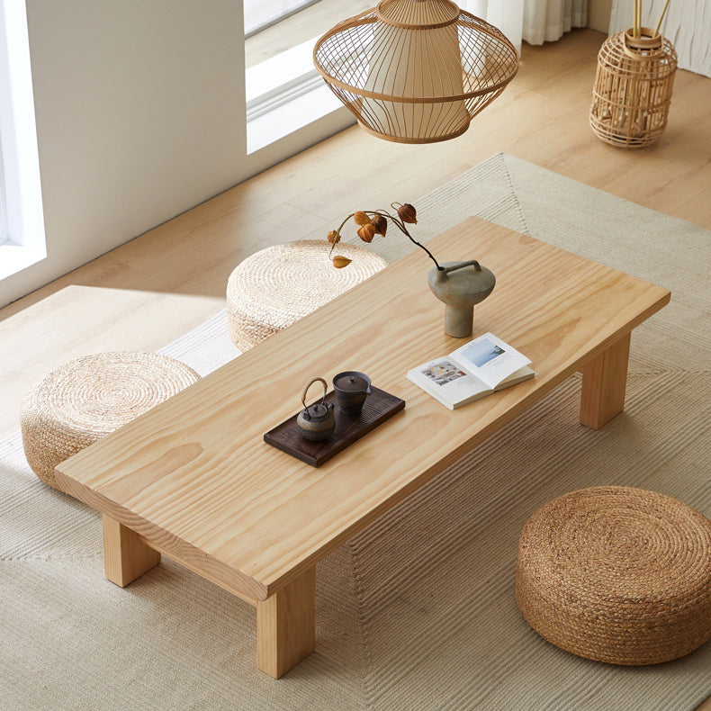 Traditional Japanese Rectangular Tabletop Solid Wood Coffee Table 4-Le ...