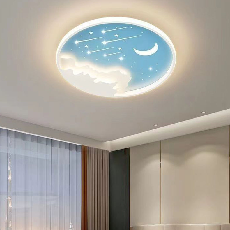 Modern Minimalist Round Moon Meteor Iron LED Flush Mount Ceiling Light ...