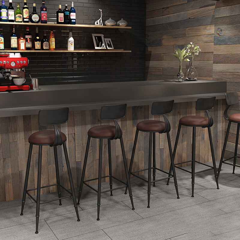 Traditional Vintage Round Wood PU Leather Iron Frame Bar Stool Backres ...