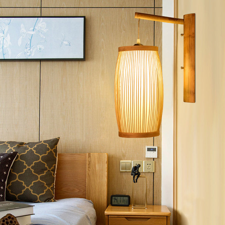 Traditional Japanese Cubic Bamboo 1-Light Wall Sconce Lamp For Living ...